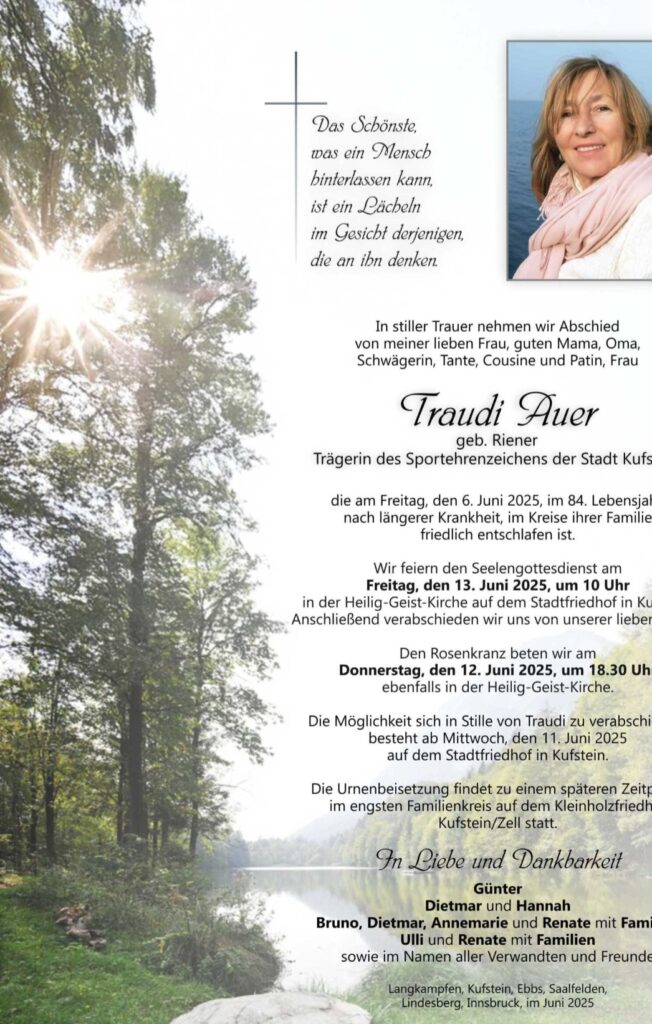 Die Sportunion Kufstein trauert um Traudi Auer - SPORTUNION Kufstein