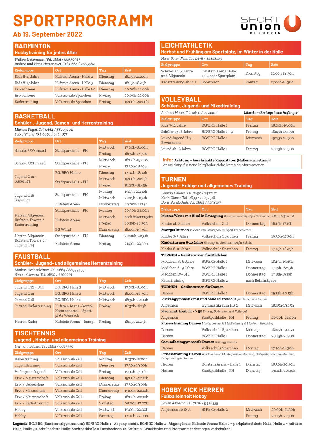 Das neue Sportprogramm 2022-2023 ist da! - SPORTUNION Kufstein